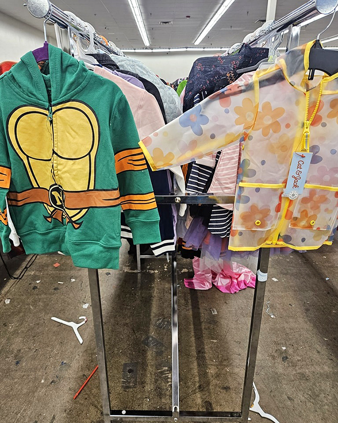 From Ninja Turtles to flower-patterned raincoats, the kids' section offers childhood joy at prices that won't give parents adult anxiety.