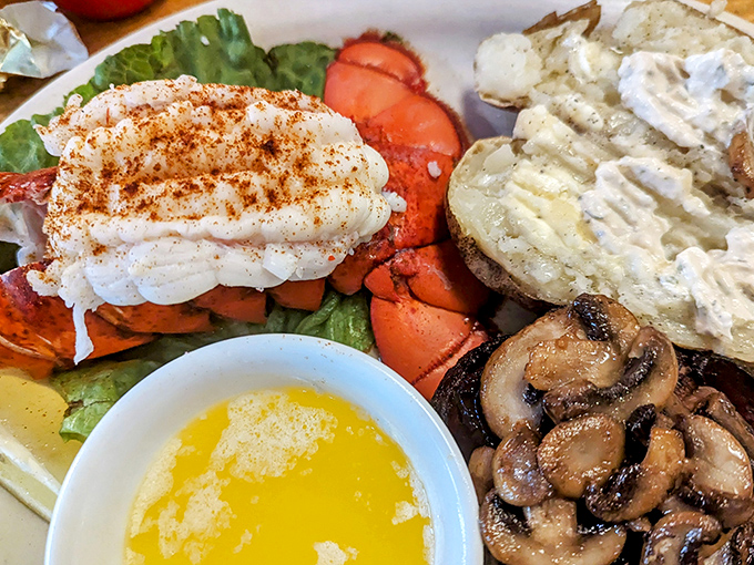 Surf meets turf in this glorious plate where lobster tail gets the royal treatment. Even in cattle country, seafood deserves its moment in the spotlight. 