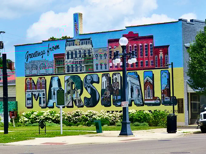 This mural doesn't just say "Greetings from Marshall" &ndash; it screams it with the enthusiasm of a town that knows it's worth visiting.