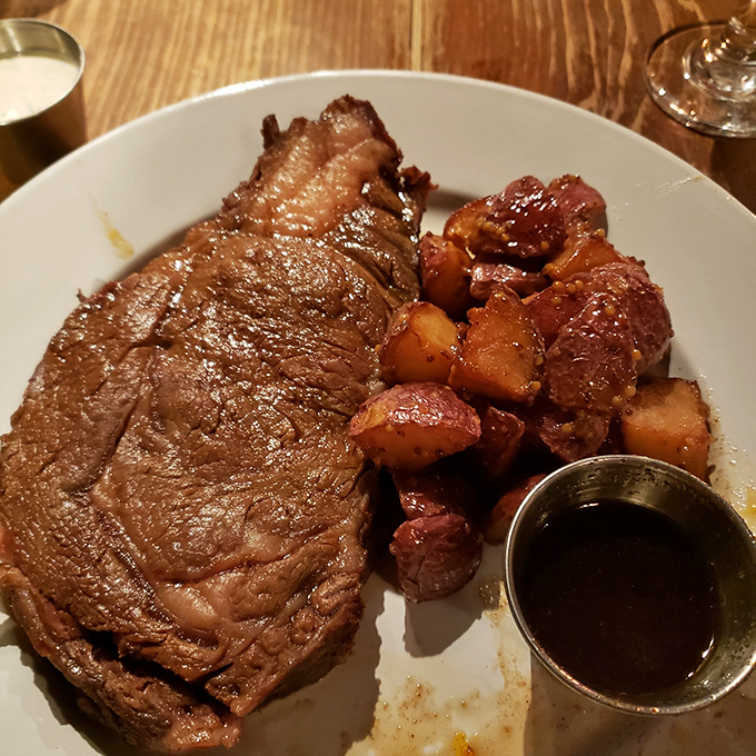 A ribeye so perfectly seared it makes you wonder if the chef has some sort of advanced degree in the thermodynamics of beef. Those potatoes didn't stand a chance.