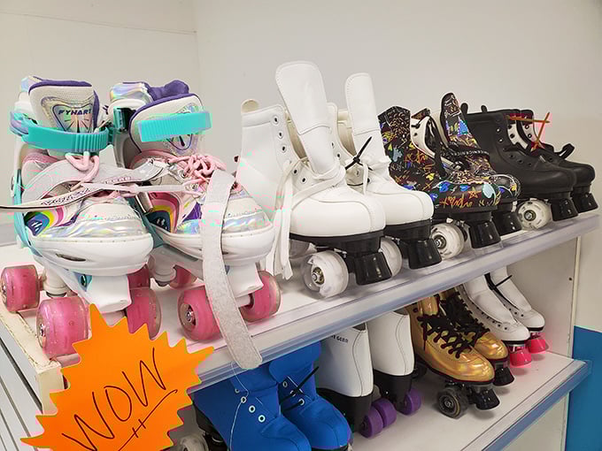 Roller skate rainbow! From disco-ready sparkles to classic whites, these wheels are ready to roll into someone's nostalgic summer dreams.