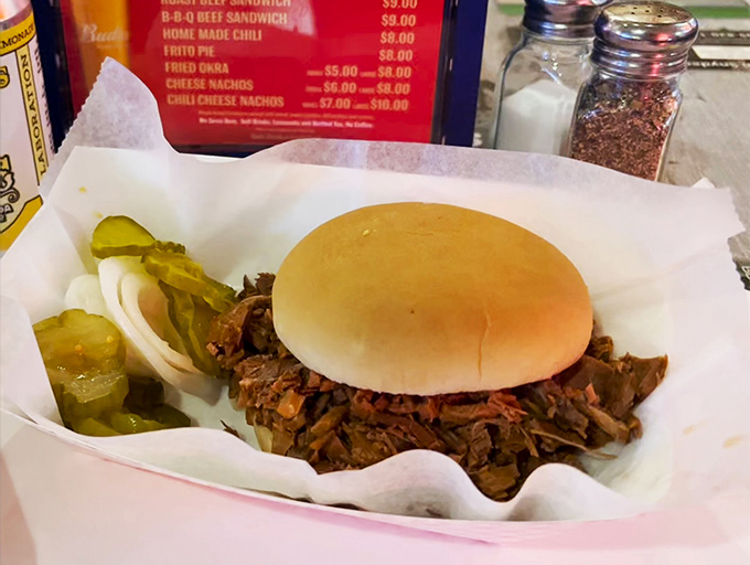 The roast beef sandwich—what chicken-avoiders order once before joining the poultry party forever. Those pickles aren't just garnish; they're essential supporting actors.