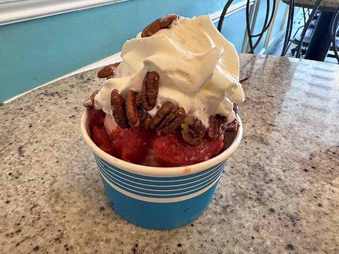 These aren't just strawberries&mdash;they're summer's heart, captured and preserved beneath a cloud of real whipped cream and tucked beside pecans that add the perfect crunch.