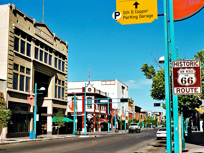Albuquerque's quirky downtown architecture includes gems like The Library Bar & Grill, where books and beverages make perfect companions.