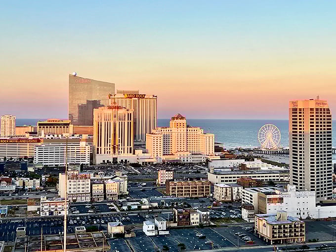 Atlantic City's iconic skyline glimmers at sunset, where casino lights and ocean breezes create an affordable playground for retirees.