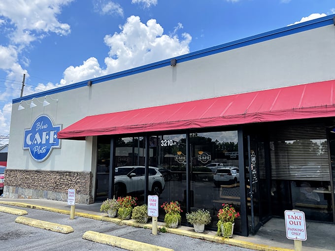 Blue Plate Cafe's cheerful exterior is like a morning pep talk&mdash;"Come on in, the grits are fine, and your coffee cup will never be empty."