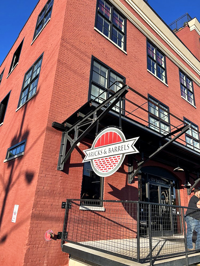 Bricks & Barrels' striking red exterior stands out in Charleston &ndash; a bold promise that matches the bold flavors inside.