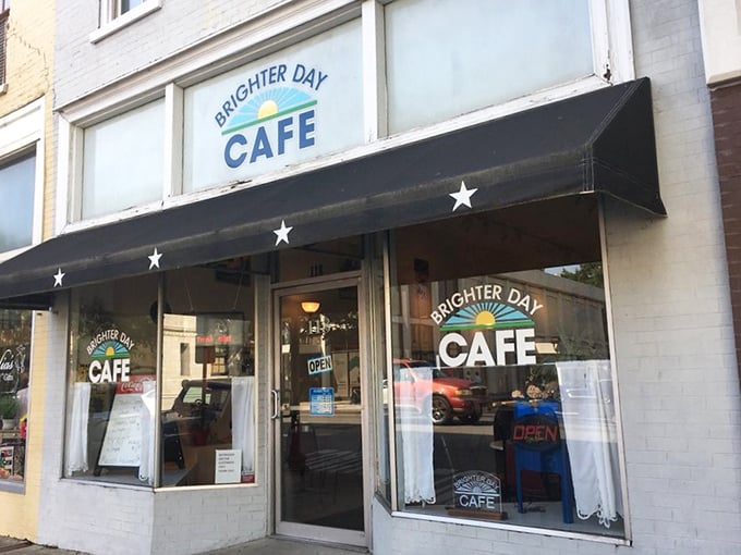 Brighter Day Cafe lives up to its name with a cheerful storefront that promises morning salvation. Coffee with a side of sunshine!