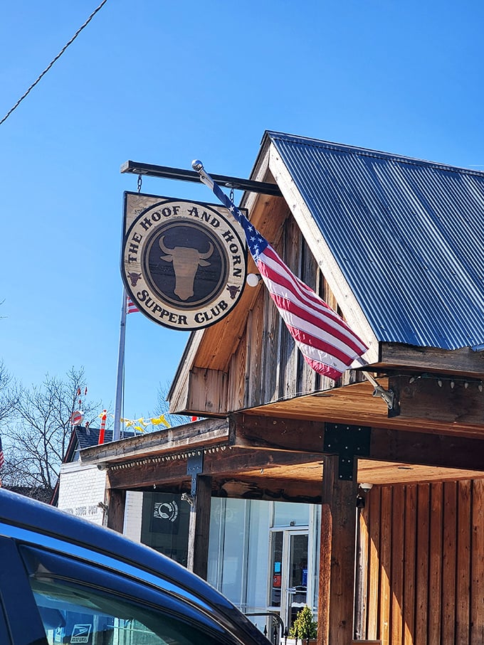 The Hoof & Horn's wooden charm and dangling sign promise the kind of steak experience you'll text friends about later.