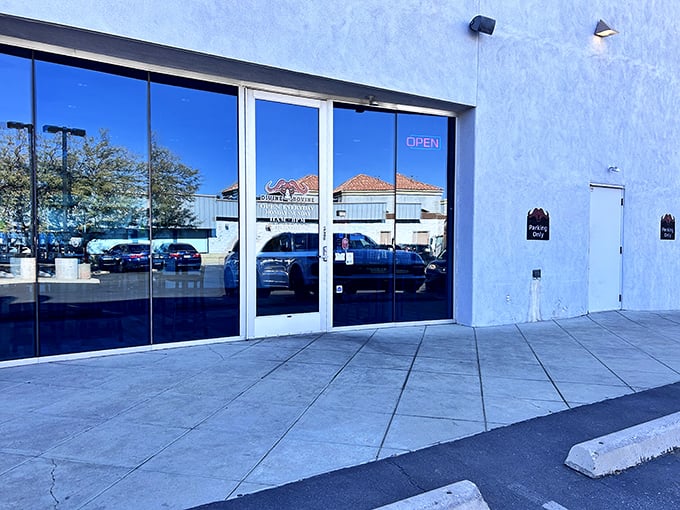 Divine Bovine's clean, modern storefront gives a hint of the creative burger magic happening inside. This Tucson gem takes the burger into gourmet territory.
