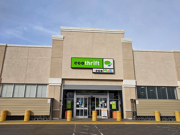 Eco Thrift's clean, green exterior hints at the organized treasure hunt awaiting inside this Sacramento secondhand superstore.