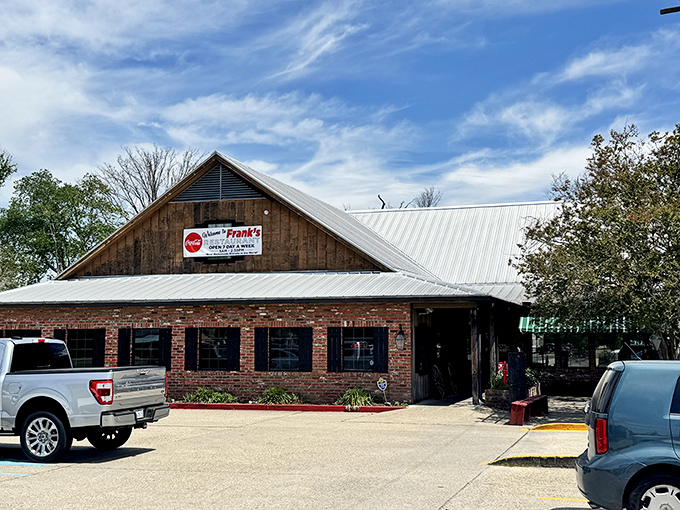 Frank's rustic wooden and brick exterior promises the kind of country cooking that makes you want to unbutton your pants afterward.