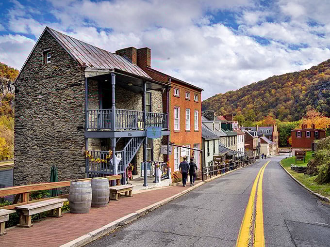 Harpers Ferry's stone buildings cling to the hillside, a living museum where history feels close enough to touch.