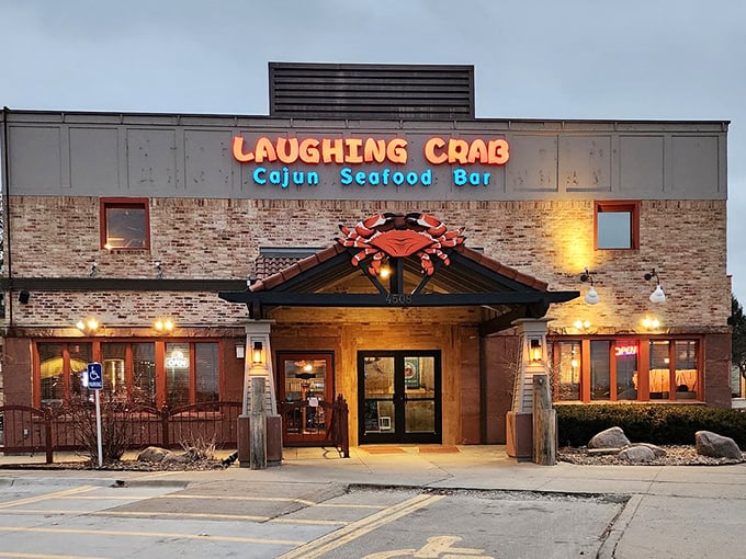 The Laughing Crab's bold sign and giant crustacean aren't subtle - neither are the Cajun flavors waiting inside.