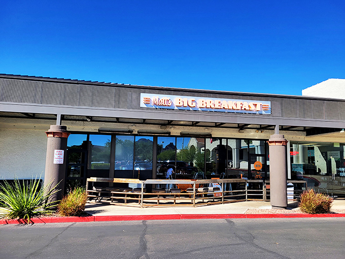 Matt's Big Breakfast keeps it simple outside so they can focus on the flavor explosion inside. That rustic fence is just the gateway to pancake paradise.