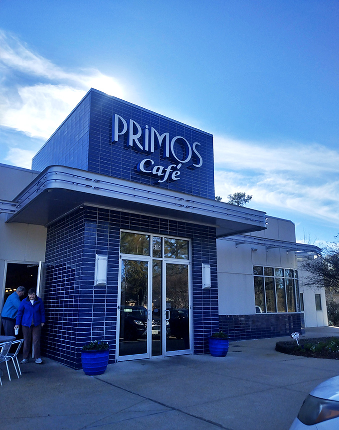 Primos Cafe's sleek blue exterior hints at the modern twist they put on classic Southern breakfast &ndash; sophisticated enough for a business meeting, delicious enough for Sunday brunch.