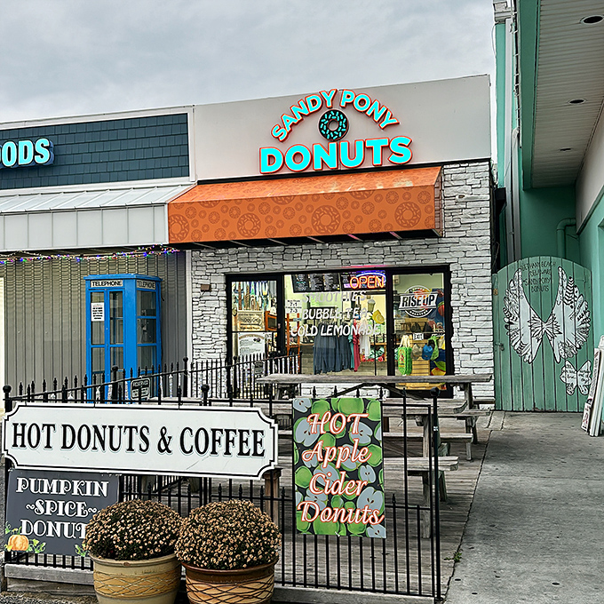 That turquoise and orange storefront is like a beach party for your taste buds. Sandy Pony brings vacation vibes to every bite.