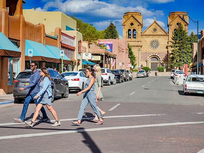 Santa Fe's iconic adobe architecture and Cathedral Basilica create a living museum where locals actually shop and dine.
