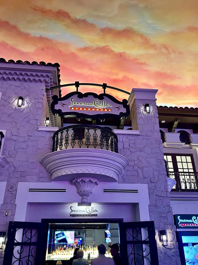 Sonoma Cellar's Mediterranean architecture makes you feel like you've stepped into a European fantasy—with better steaks.