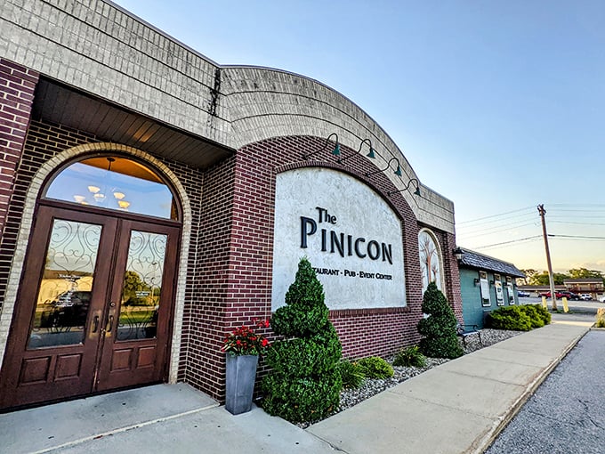 Architectural beauty with a side of beef. The Pinicon's grand entrance sets the stage for a memorable meal.