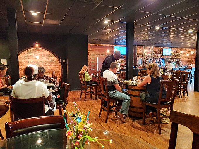 Inside Bricks & Barrels, barrel tables and exposed brick create the perfect backdrop for steak-fueled conversations and laughter.