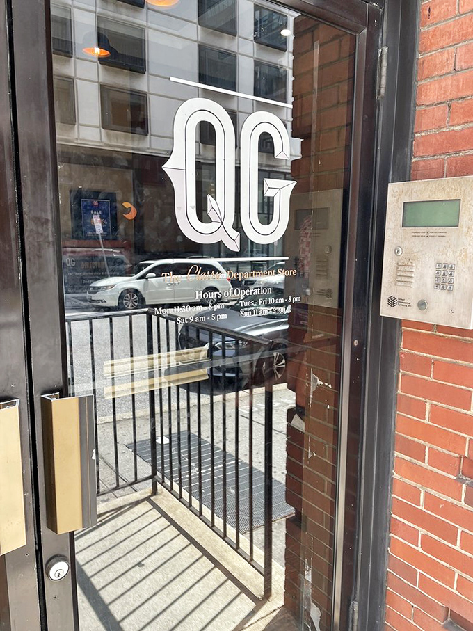 Behind this unassuming entrance lies a multi-level experience where shopping and dining blend seamlessly in downtown Baltimore.