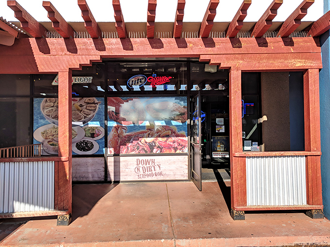 Behind these doors, plastic bags of seafood treasures await. Down N Dirty lives up to its perfectly descriptive name! 