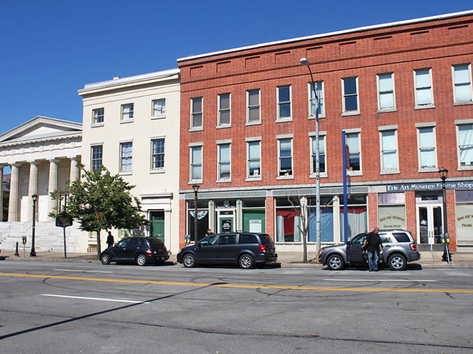 Erie's downtown storefronts creates a humble backdrop for this affordable city, where historic brick buildings house apartments that won't consume your entire Social Security check.