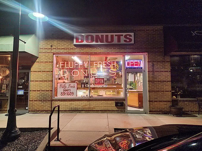 Night or day, that neon "OPEN" sign at Fluffy Fresh is like getting a text that says, "Yes, happiness is still available."