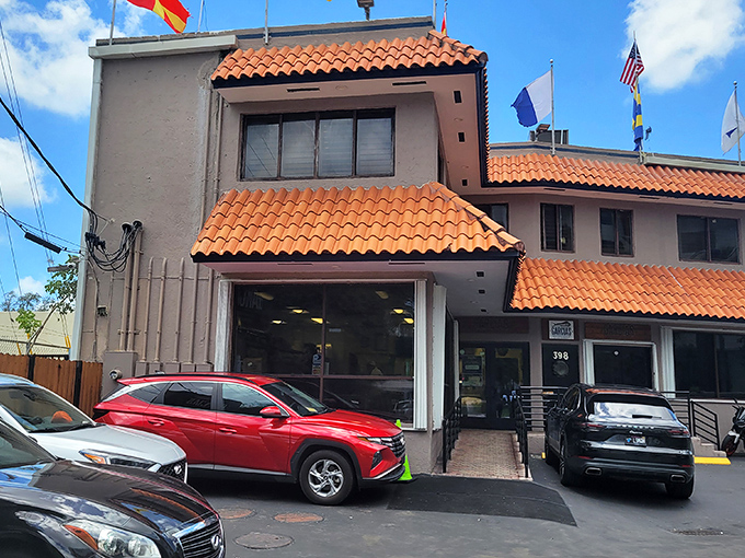 Flags flutter above Garcia's entrance, signaling to hungry sailors and landlubbers alike: fresh catch ahead!