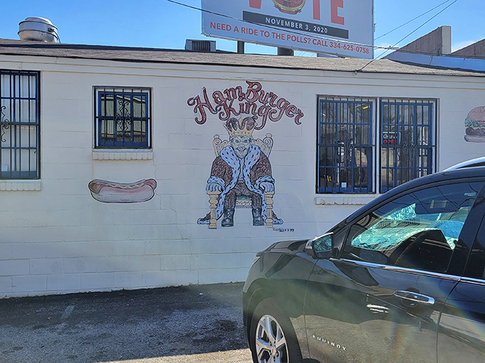 That hand-painted burger king on the wall isn't just decoration&mdash;it's a royal proclamation of burger excellence in Montgomery.
