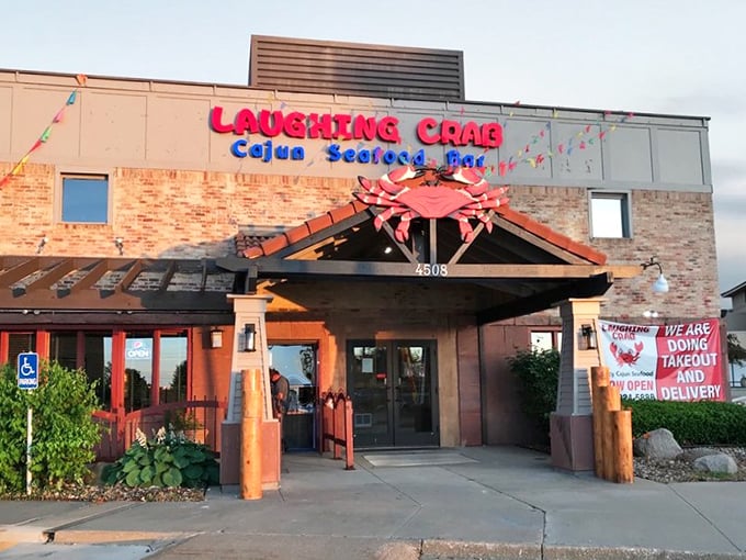 That massive red crab isn't just smiling because he's photogenic - he knows what delicious secrets hide behind those doors.