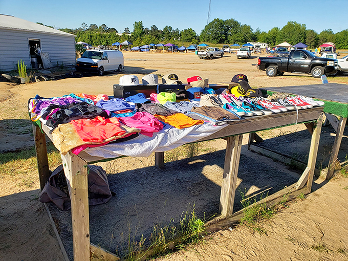 Rainbow of possibilities! Lee County's outdoor tables display a colorful array of clothing waiting for savvy shoppers to discover.