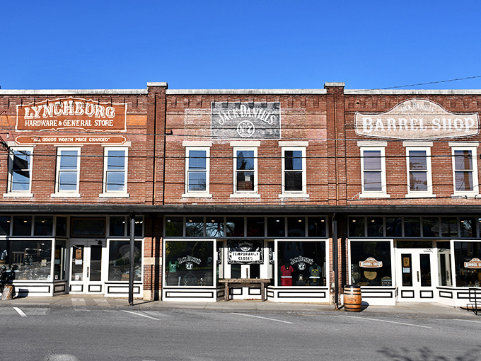 The old-fashioned storefronts of Lynchburg transport visitors to simpler times, with history etched into every weathered sign.