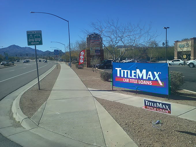 Sunset bathes Marana's shopping district in golden light, highlighting the affordable charm of this Tucson-adjacent community.
