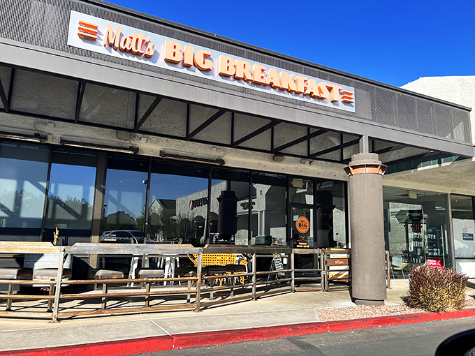 No fancy frills needed when your food speaks volumes. Matt's outdoor seating area beckons like a breakfast-lovers' oasis in the desert.