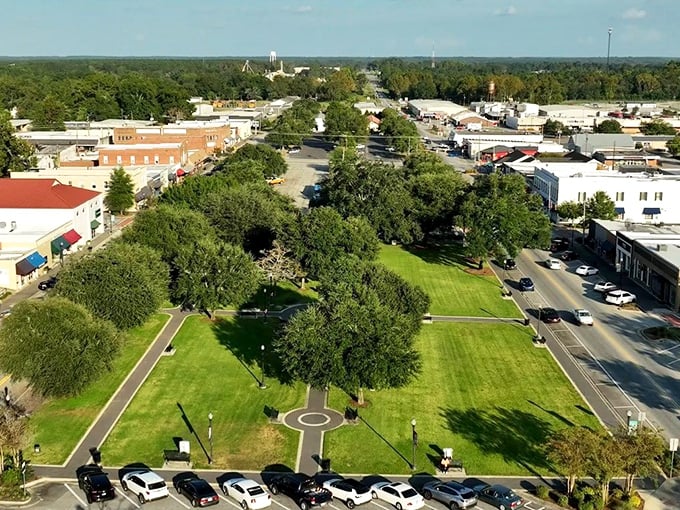 Metter's aerial view reveals a patchwork of green spaces and historic buildings, a small town with a big heart.