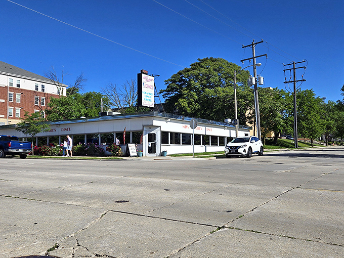 Miss Katie's corner location catches the morning light, much like their perfectly golden hash browns catch your heart.