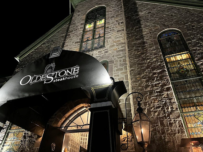 Those stained glass windows have witnessed many prayers, but now they witness sighs of culinary bliss instead.