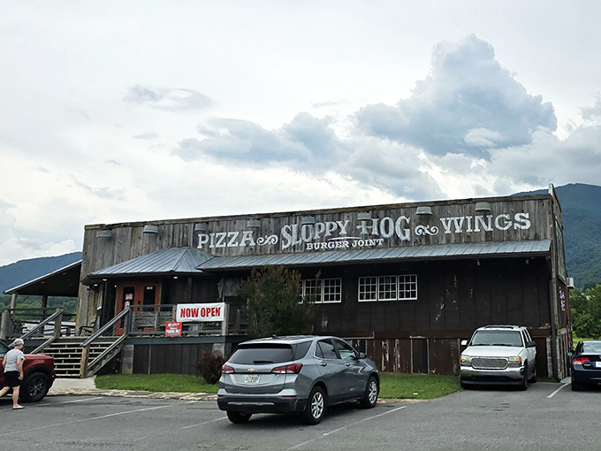 When a place looks this authentically rustic, you know you're in for real mountain cooking. Sloppy Hog's cabin-like exterior promises hearty satisfaction.