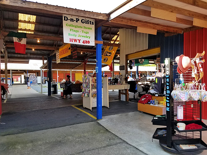 Follow the signs to find your fortune! Smiley's colorful vendor stalls create a marketplace mosaic where each booth feels like its own little world.