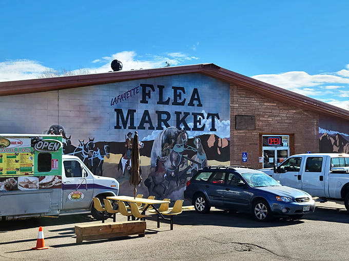 Lafayette Flea Market: where the Wild West meets wild deals. That mural is practically truth in advertising.