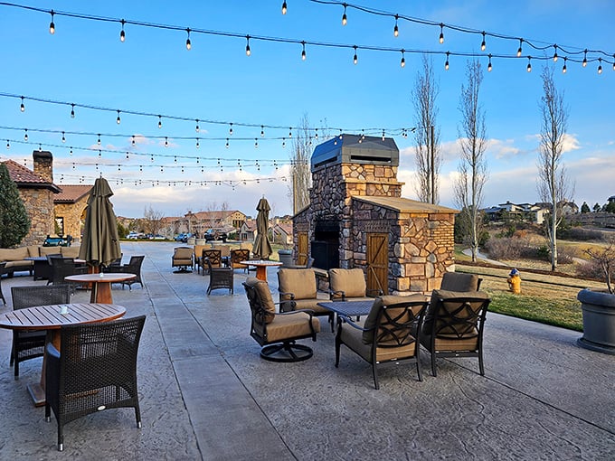 The Steakhouse at Flying Horse (patio): "String lights, mountain air, and a fireplace&mdash;this patio is where 'I'll just have one drink' turns into magical evenings."