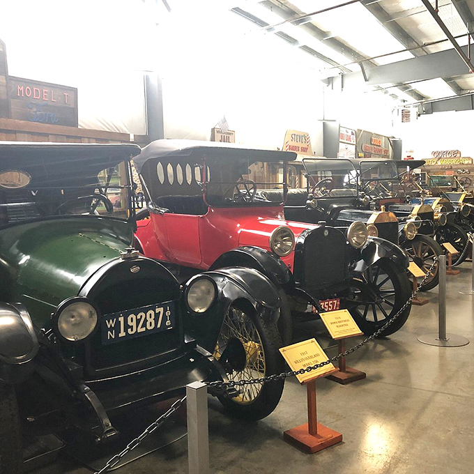 Row upon row of automotive pioneers, including these 1917 Willys Overlands, show how quickly innovation transformed early 20th-century transportation.