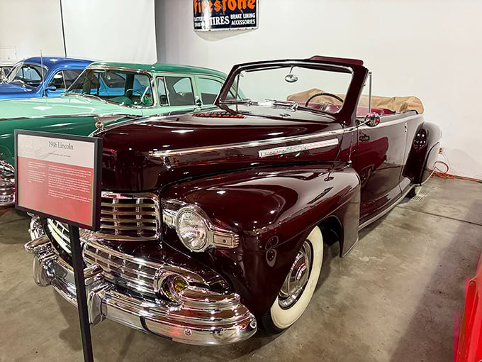 The 1948 Lincoln Continental convertible wears its burgundy finish like a fine wine&mdash;deep, rich, and getting better with age.