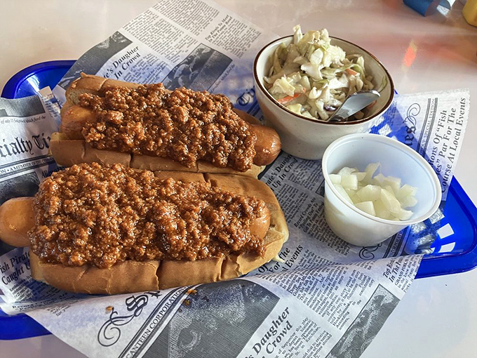 These Coney dogs aren't messing around&mdash;they're smothered in that signature meat sauce that's worth every napkin you'll need afterward.