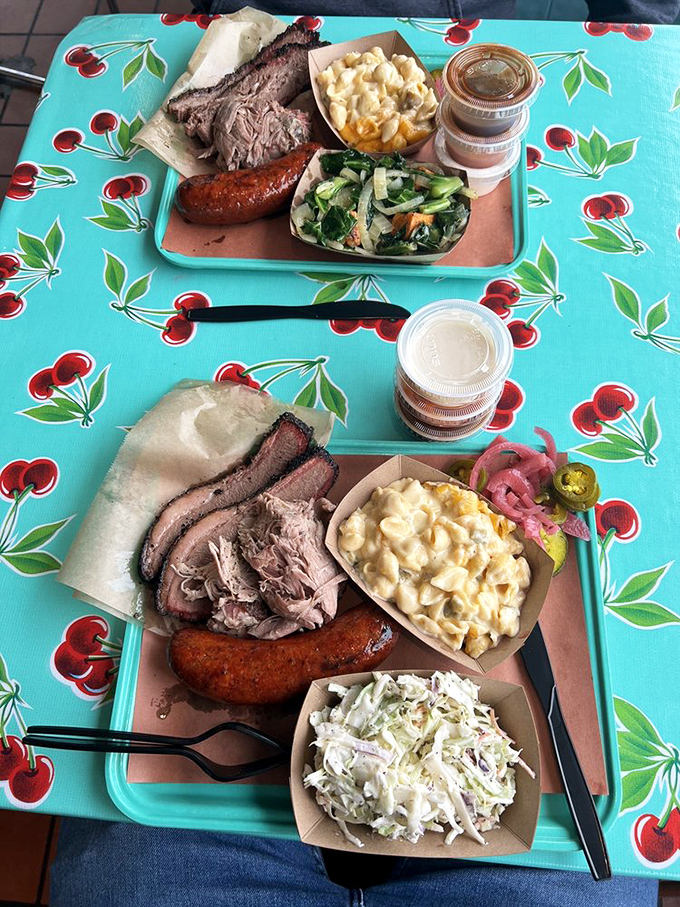 When meat this good shares a plate, it's not competition&mdash;it's a harmony. That sausage glistens with promise alongside brisket that's lived its best life. 