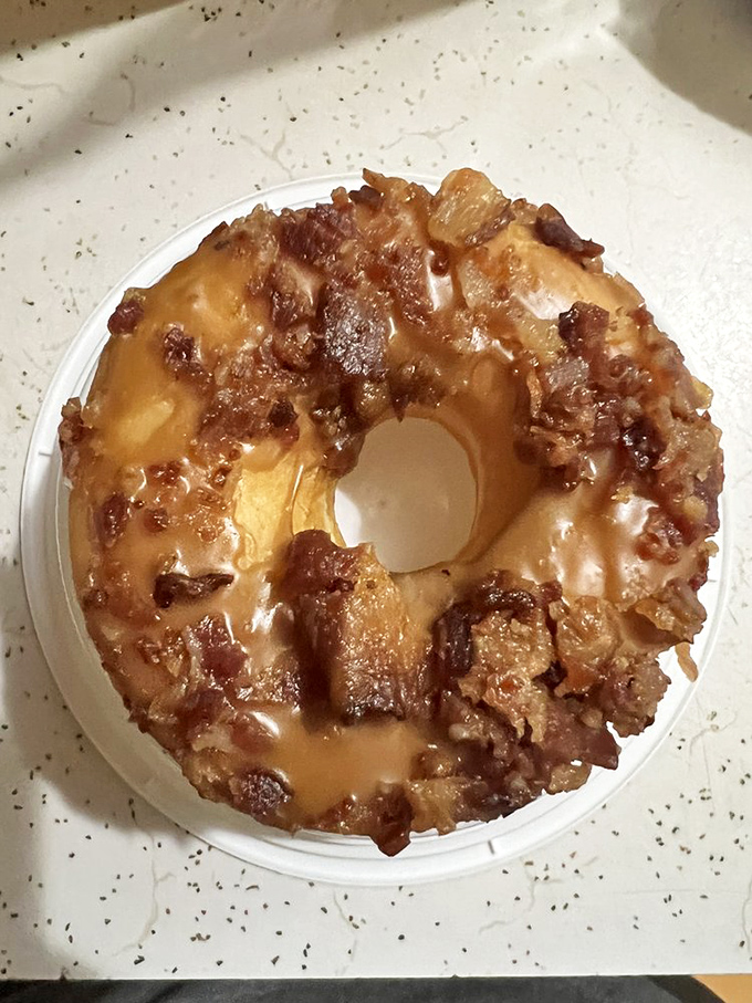 The bacon maple donut: proof that breakfast foods taste even better when transformed into dessert disguised as breakfast again. 