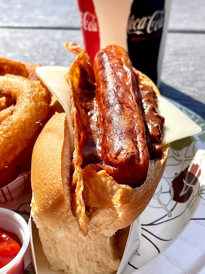 That snap when you bite into Harry's hot dog is the sound of summer itself. Add bacon and cheese, and suddenly Tuesday feels like a holiday.