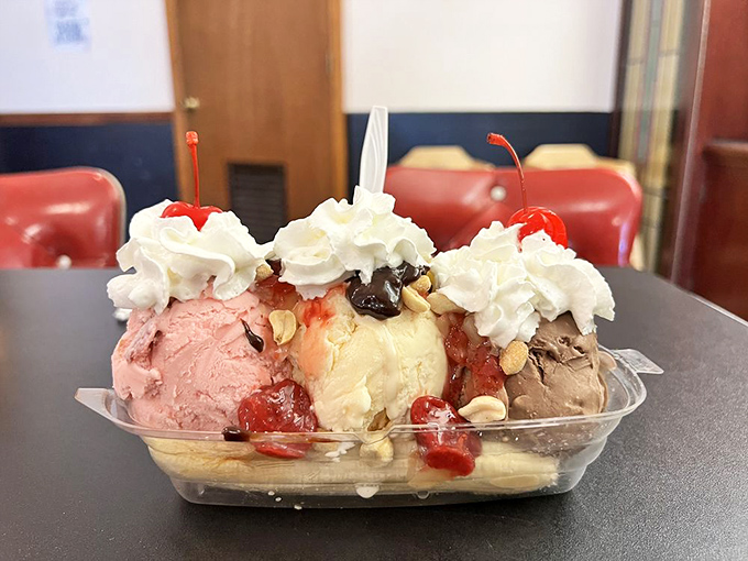 The banana split isn't merely a dessert—it's a commitment, a relationship, a trilogy of flavors that demands to be savored and respected.